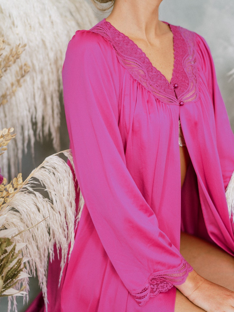 Vintage 80s Pink Lace Peignoir Lingerie Boudoir Robe Nightgown - Etsy