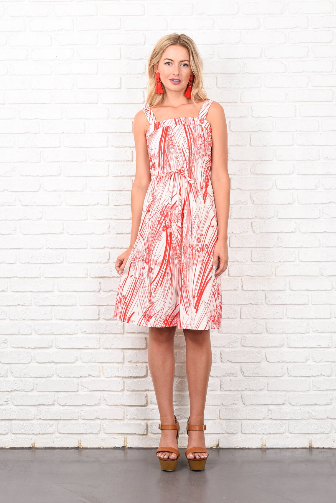 Vintage 70s Red White Mod Dress A Line Floral Print | Etsy