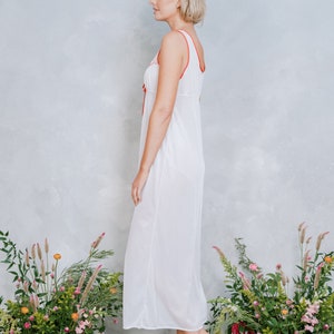 Vintage 60s 70s White Red Mesh Sheer Bow Tie Boudoir Lingerie Nightgown Slip Dress Nighty ...