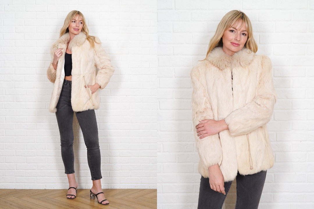 80s Rabbit Fur Jacket Vintage Jacket Glam Fuzzy Retro Small Medium - Etsy
