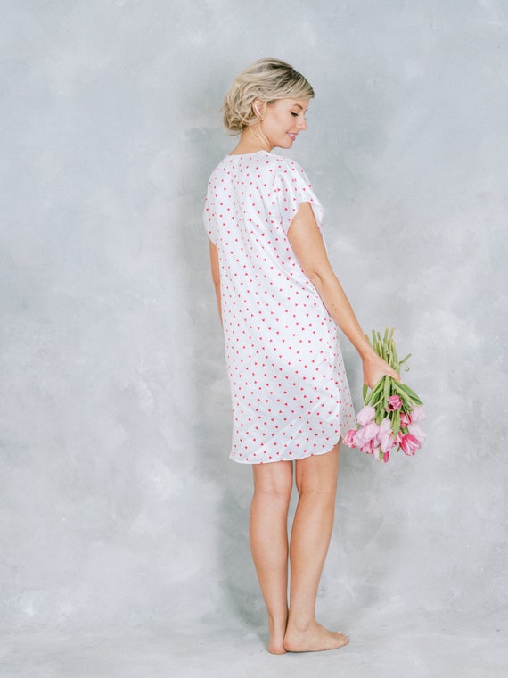Vintage 60s heart print Nightgown lingerie slip dress… - Gem