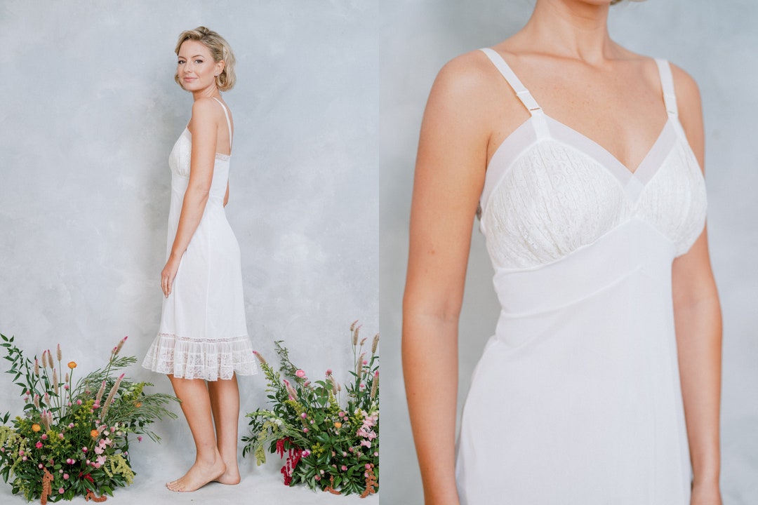 Vintage 60s Lace Sheer Ivory Wedding Bridal Boudoir Lingerie Slip Dress ...