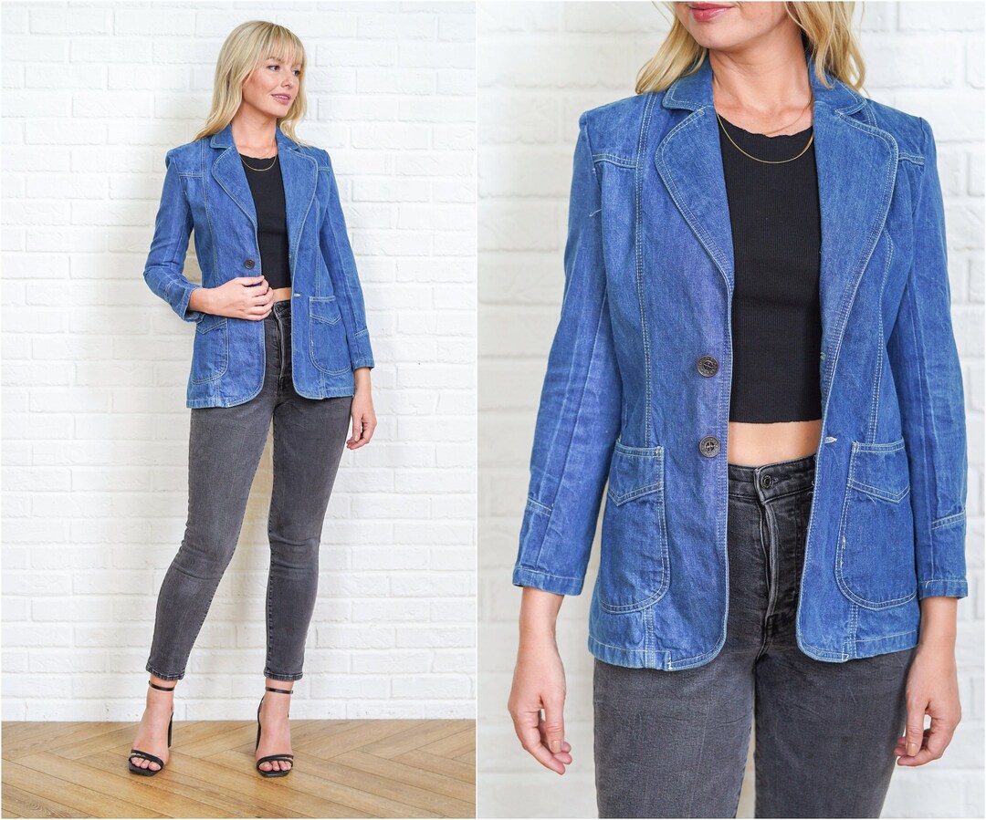 80s Blue Jean Jacket Vintage Denim Topstitch Long Sleeve Small S - Etsy