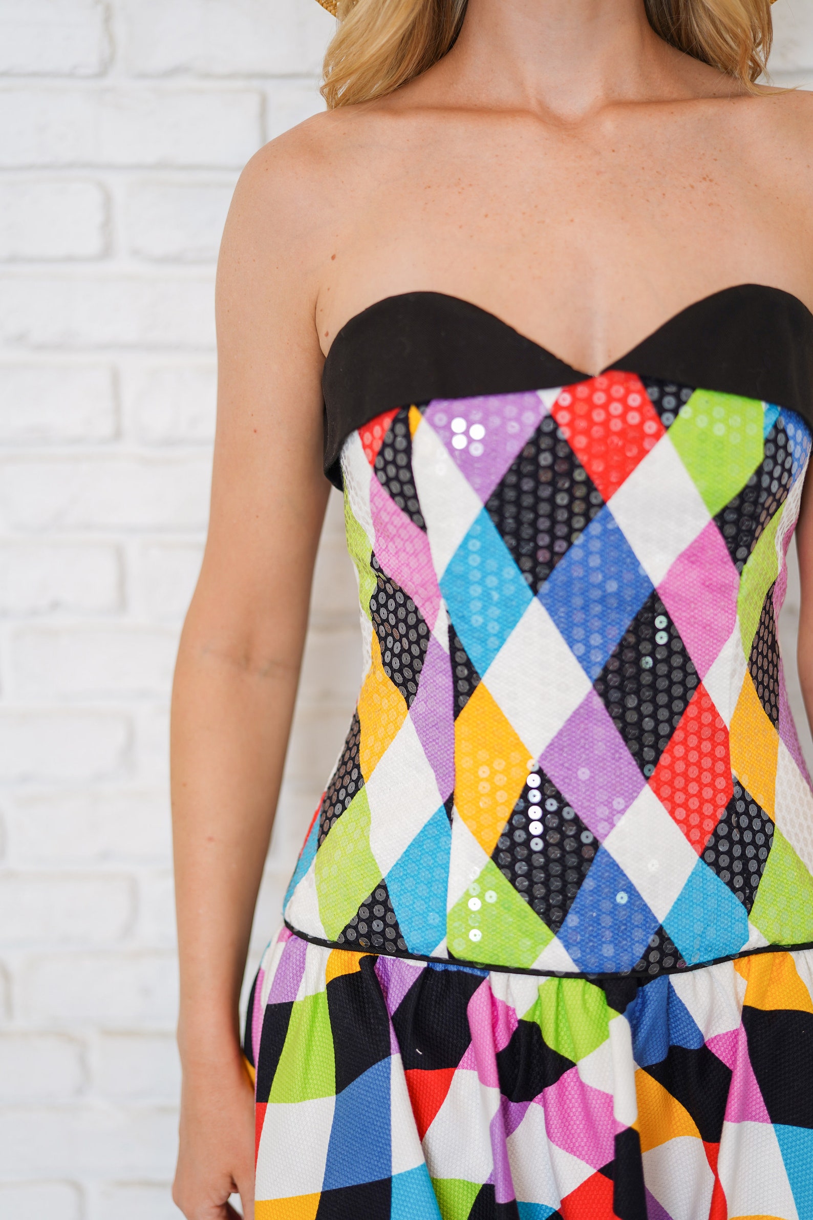 Vintage 90s Checkerboard Dress Sweetheart Neckline Full - Etsy