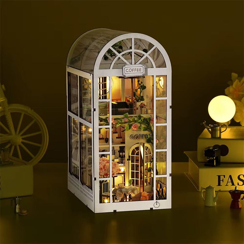 Sunshine Coffee Shop Book Nook Kit - DIY Wooden 3D Puzzle Bookshelf ...