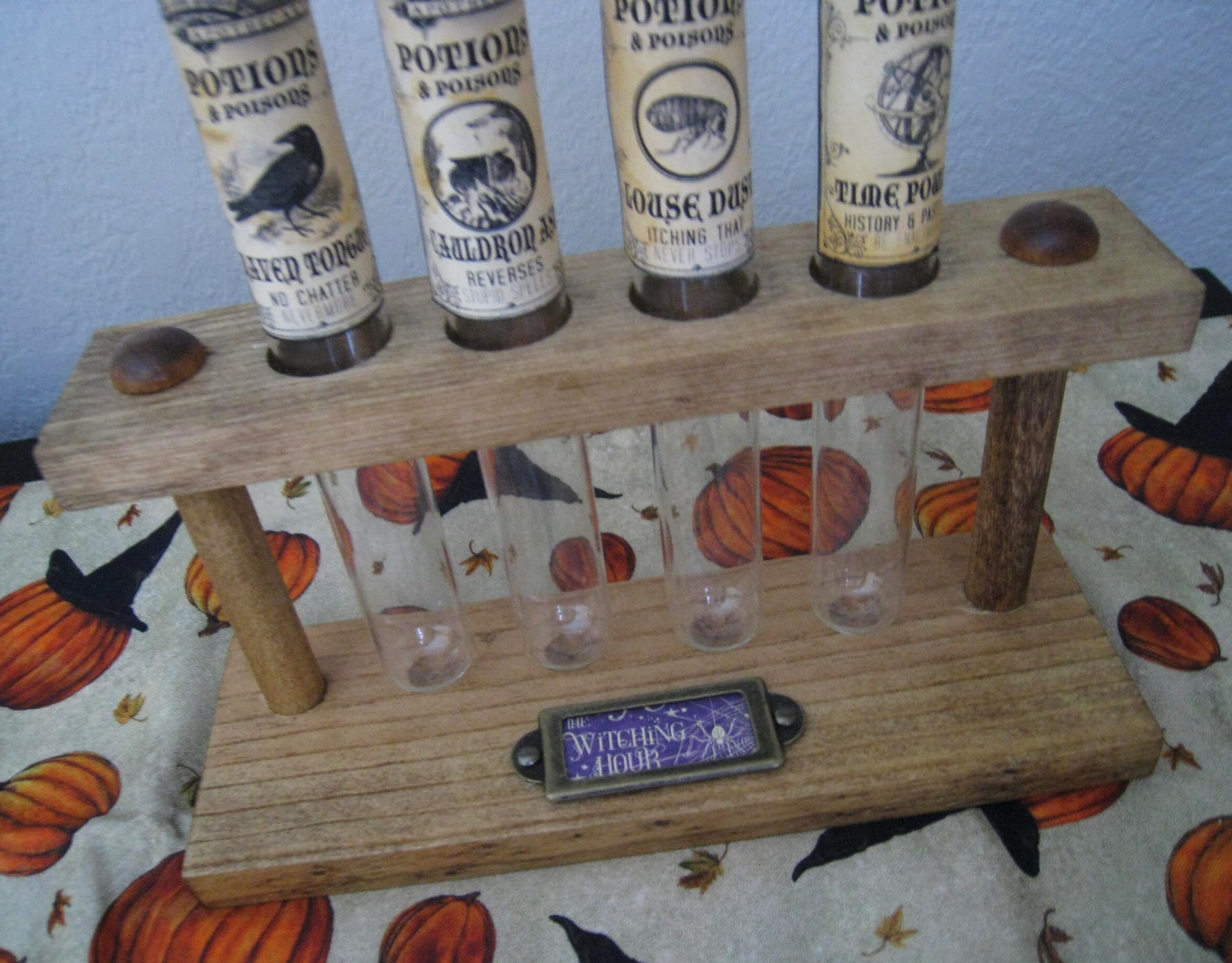 Halloween Test Tube Rack and Glass Test Tubes Poison Labels Apothecary ...
