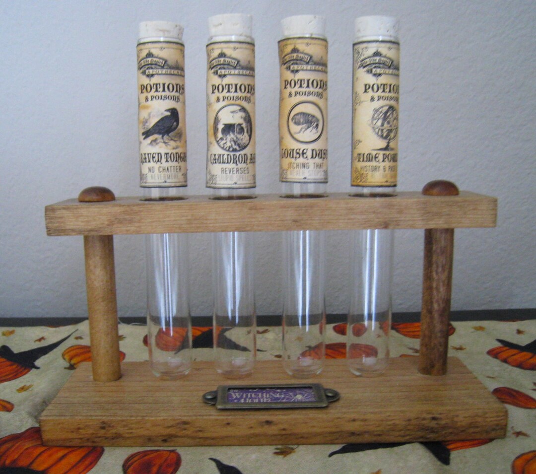 Halloween Test Tube Rack and Glass Test Tubes Poison Labels Apothecary ...