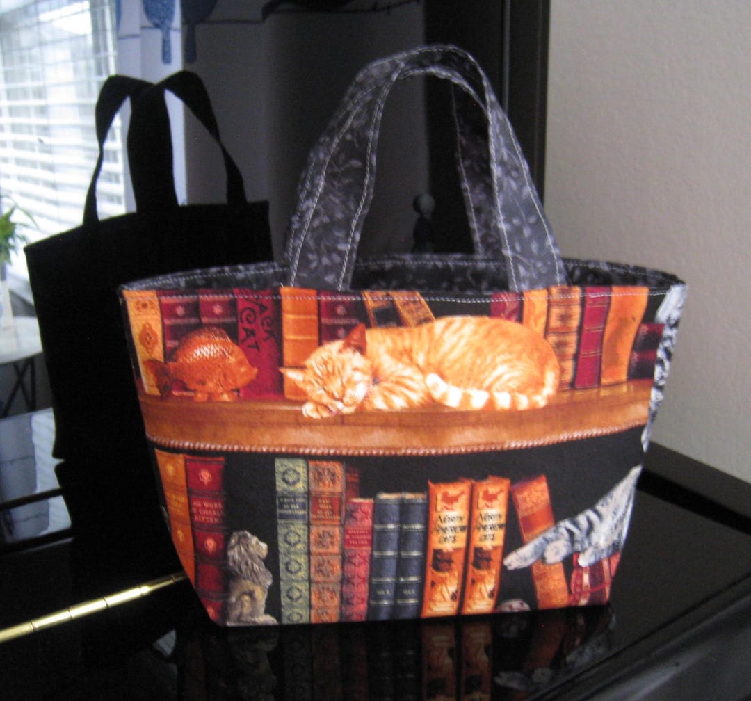 Small Tote Library Tote Fabric Basket Kitties - Etsy