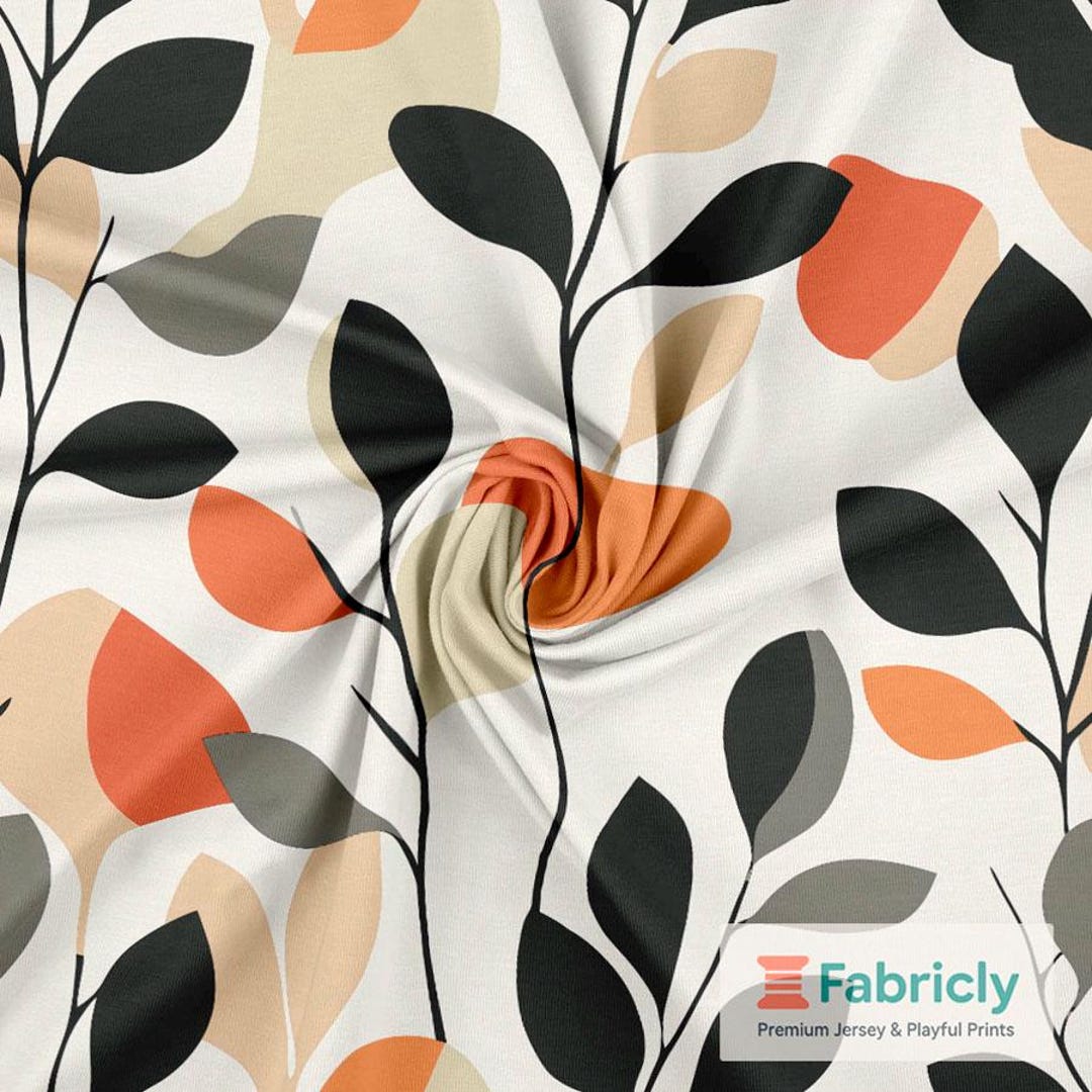Scandinavian Leaf Gray Cotton Jersey | Minimalist Branch Print | Women ...