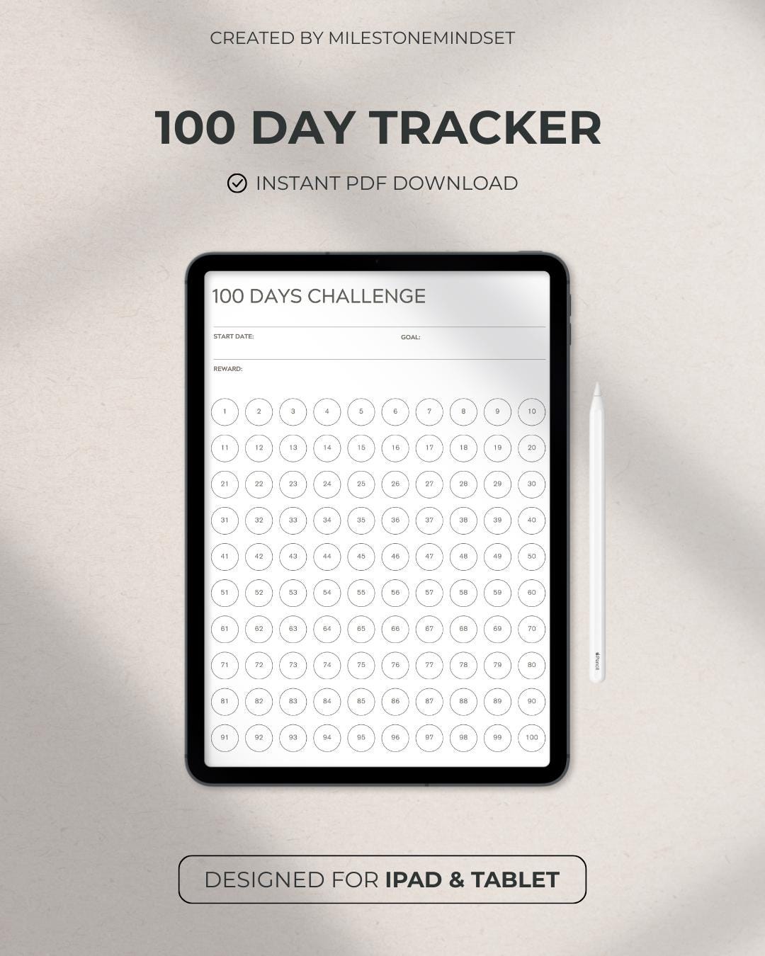 100 Day Habit Tracker Goal Setting, Progress Tracker, Habit Forming, A4 ...