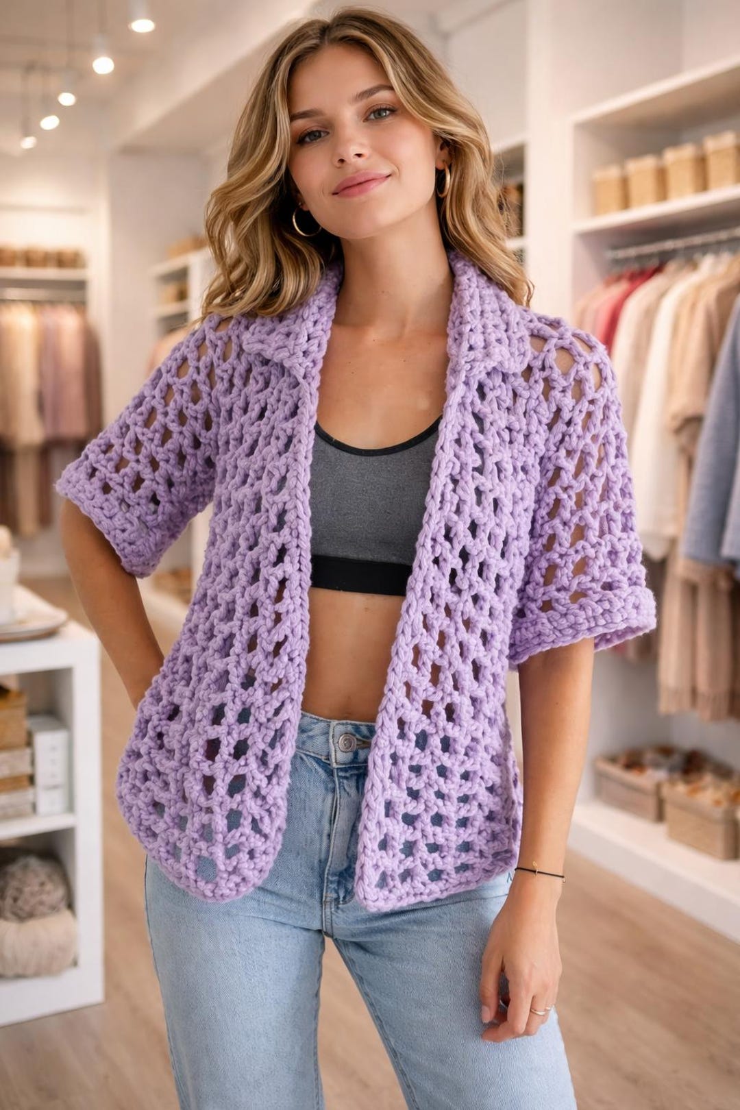 Chunky Mesh Crochet Overshirt Pattern PDF, Open Weave Cardigan ...