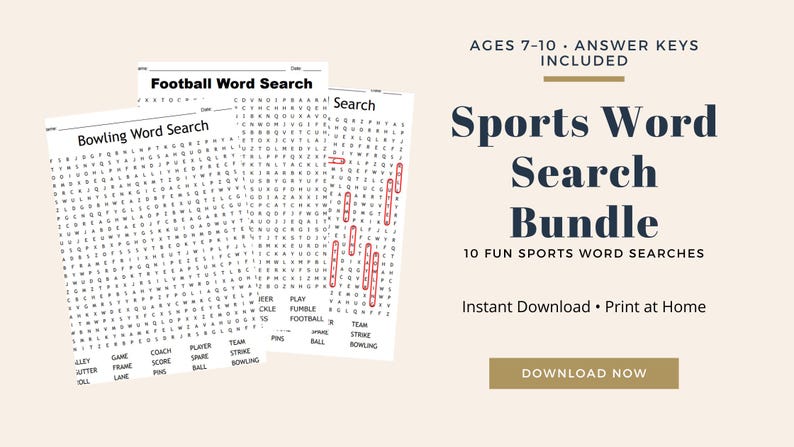 Sports Word Search Bundle | Kids Printable Puzzles (instant Download ...