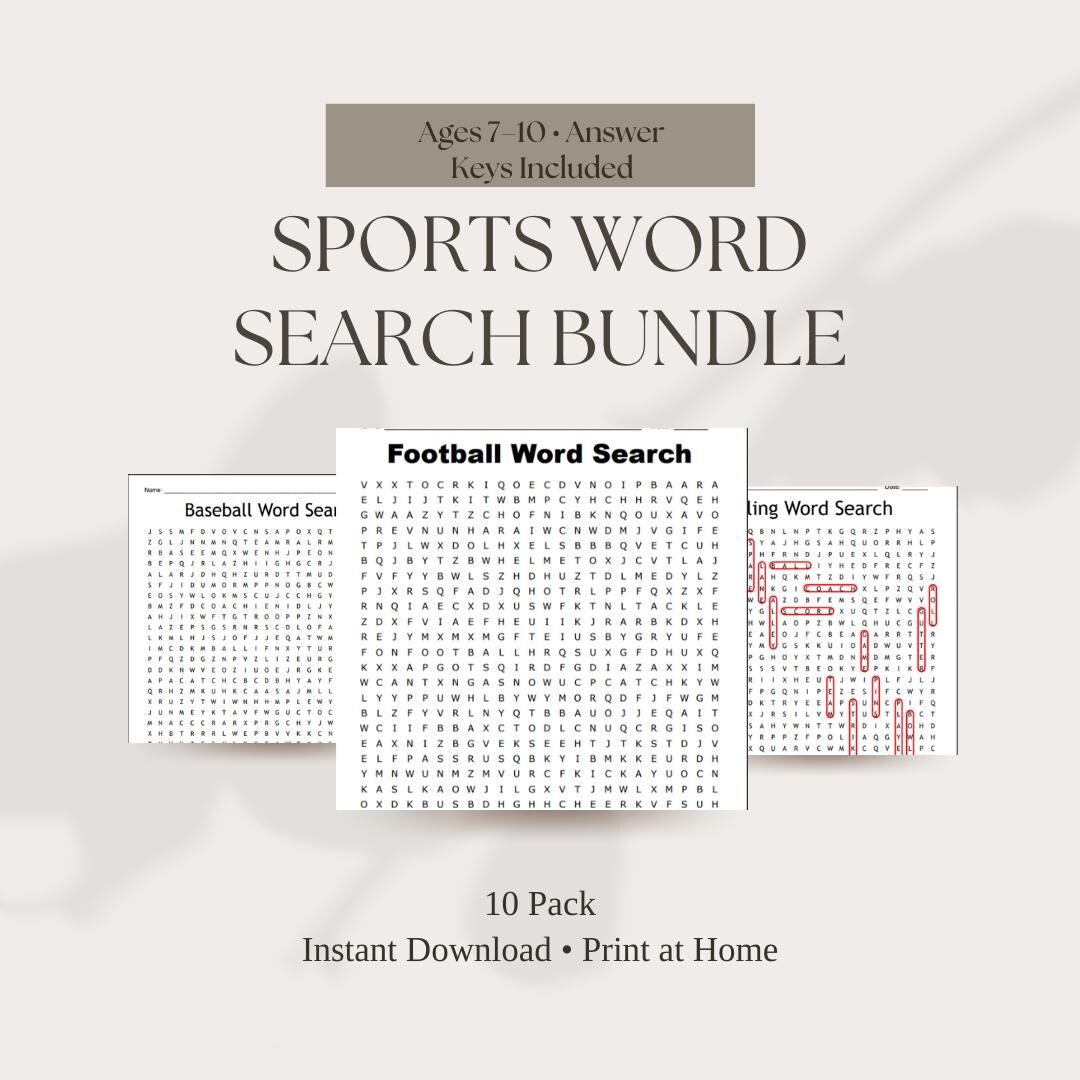 Sports Word Search Bundle | Kids Printable Puzzles (instant Download ...