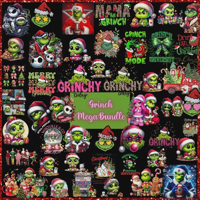 Funny Christmas PNG Bundle | Grinch Png Bundle | S and S Santa Snowman ...