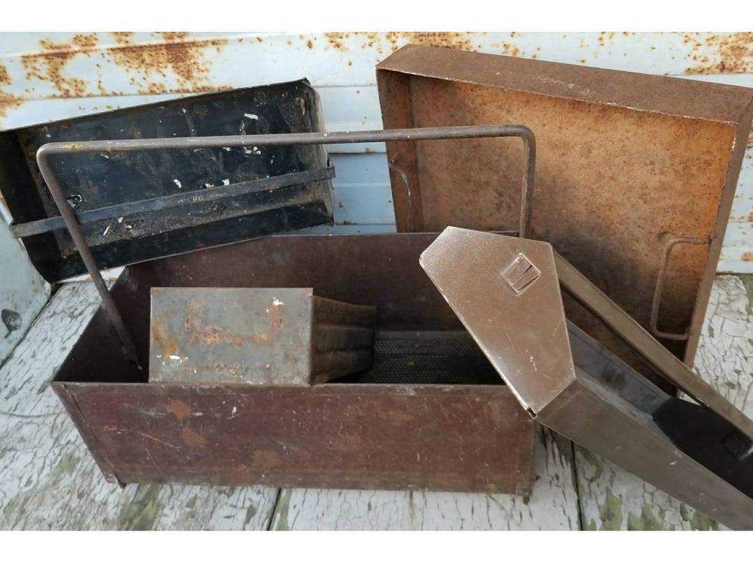 Lot of Five Rusty Metal Tool Caddies Parts Bin Storage Garden Tool ...