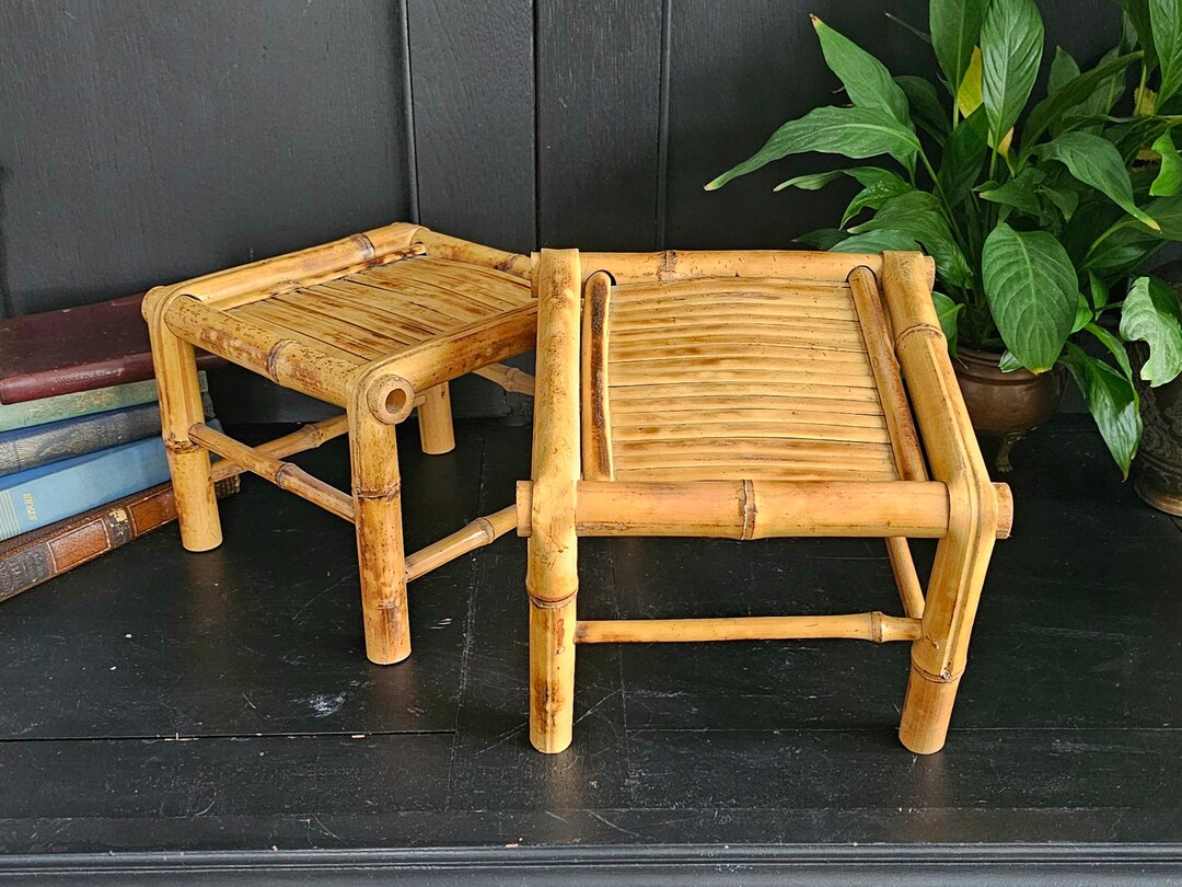 Pair of Bamboo Plant Stands 9 by 9 Asian Style Bamboo Plant Riser 7.25 ...