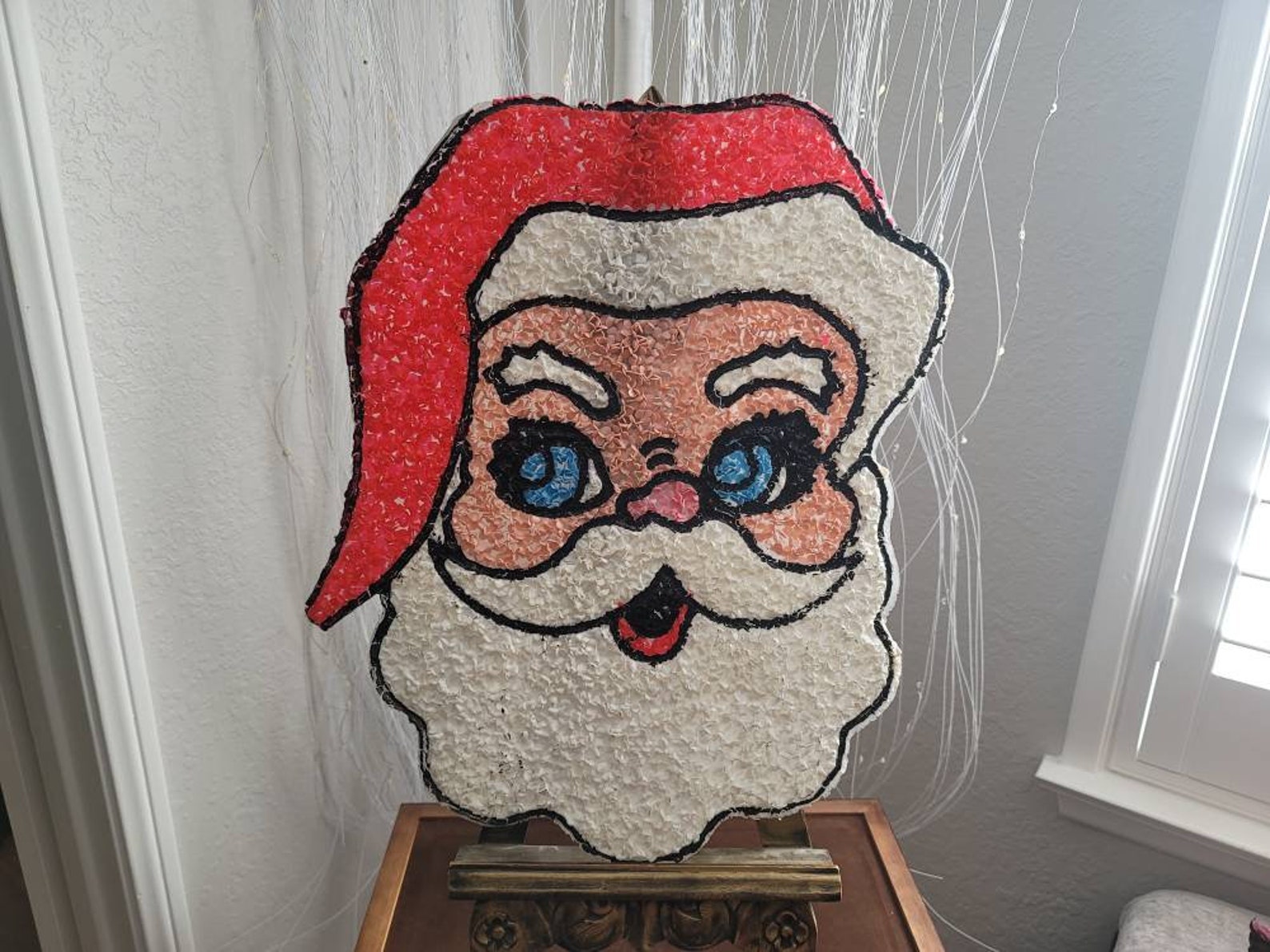 Vintage Plastic Popcorn Santa Head Decoration | Mid Century Plastic ...