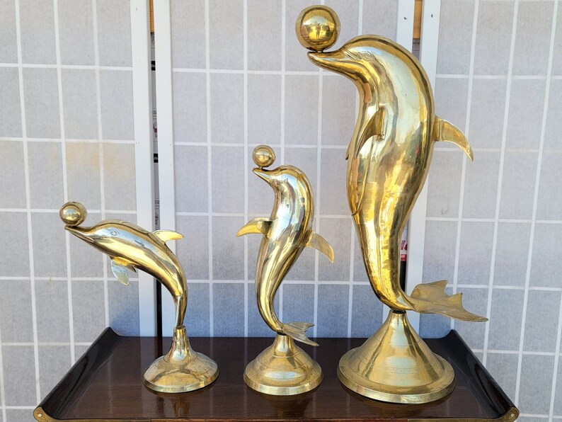 22 Tall Set of Three Large Brass Dolphins With a Ball on - Etsy