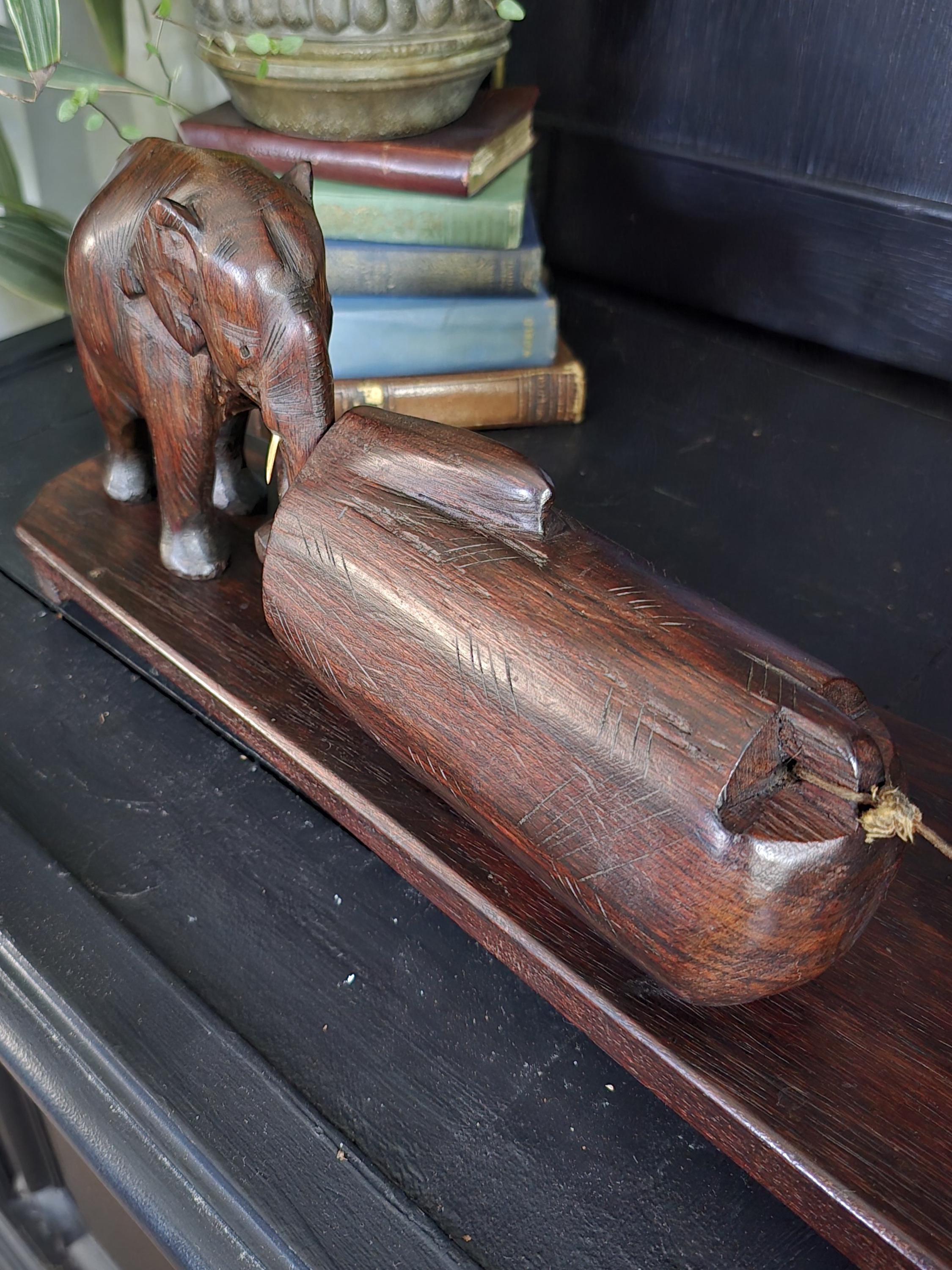Large 26" Long Rosewood Carving of Two Elephants Carrying Log | 14 ...