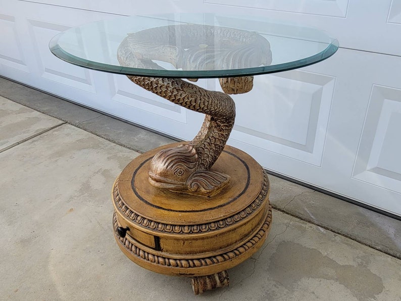 Asian Chinoiserie Dolphin Koi Fish Side Table With Drawer - Etsy