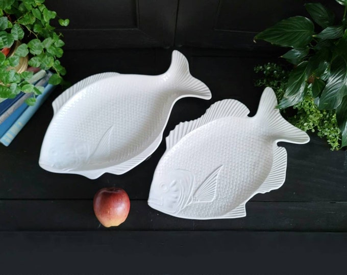 Two Large White Ceramic Fish Platters | Fish Platter Tray Made in Japan ...