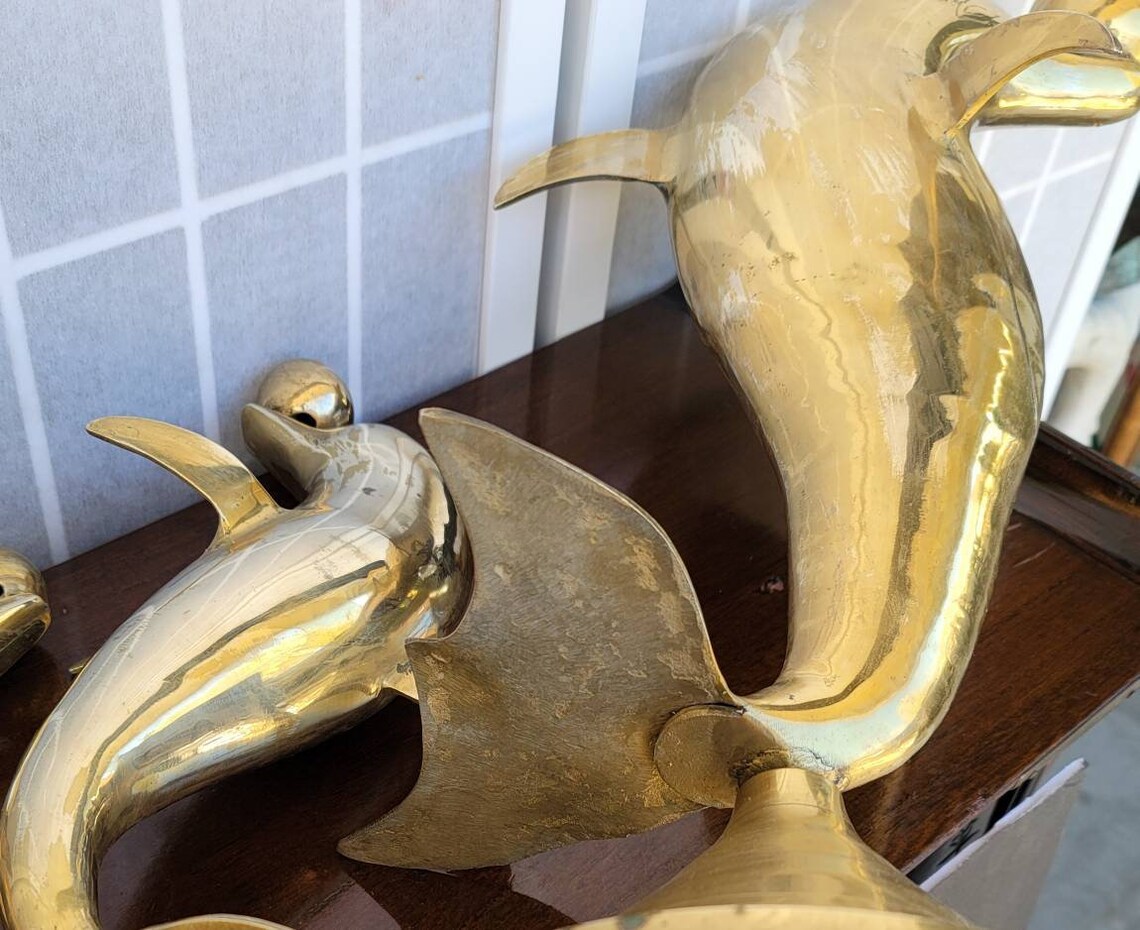 22 Tall Set of Three Large Brass Dolphins With a Ball on - Etsy