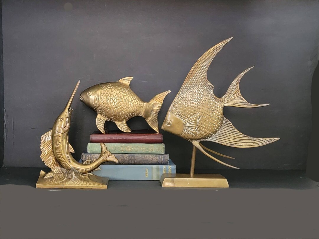 Vintage Brass Nautical Aquatic Statue Brass Fish Figurines Brass ...