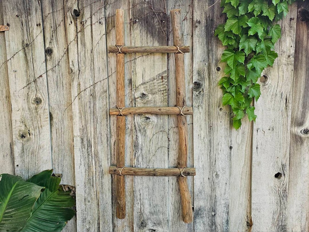 41" Tall Rustic Wooden Ladder | Organic Wood Blanket Ladder Wall Decor ...
