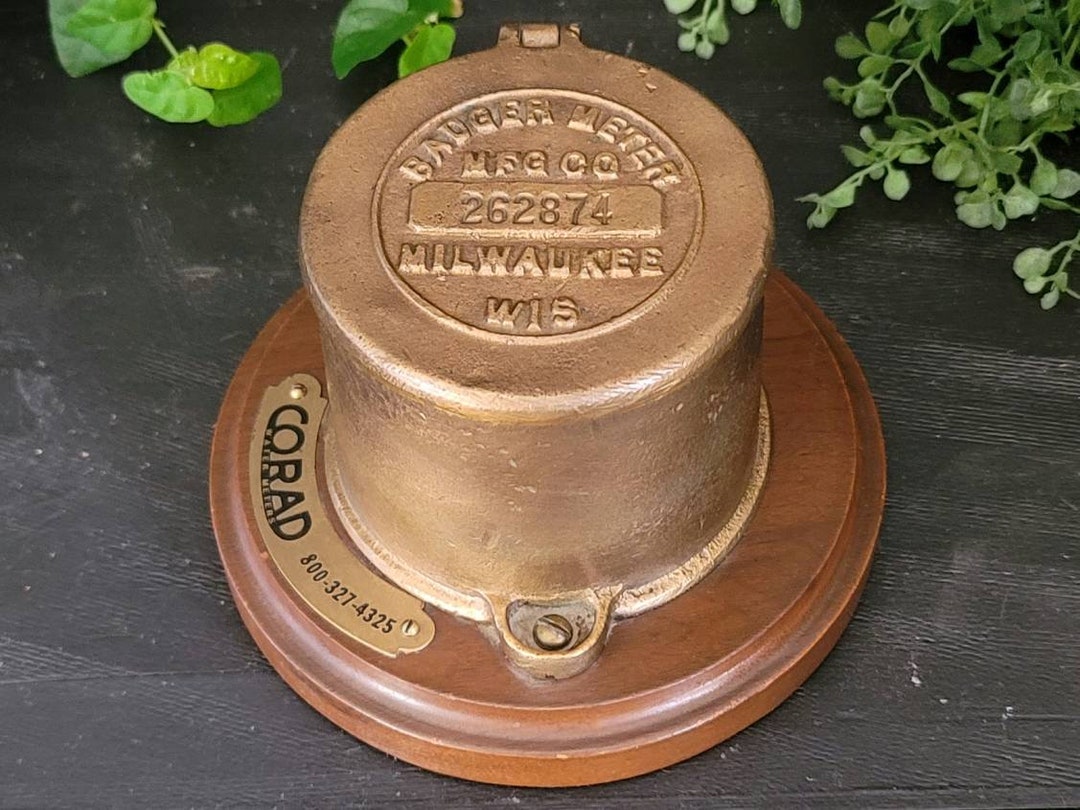 Vintage Brass Badger Meter Box on Wood Base, Repurposed Into Novelty ...
