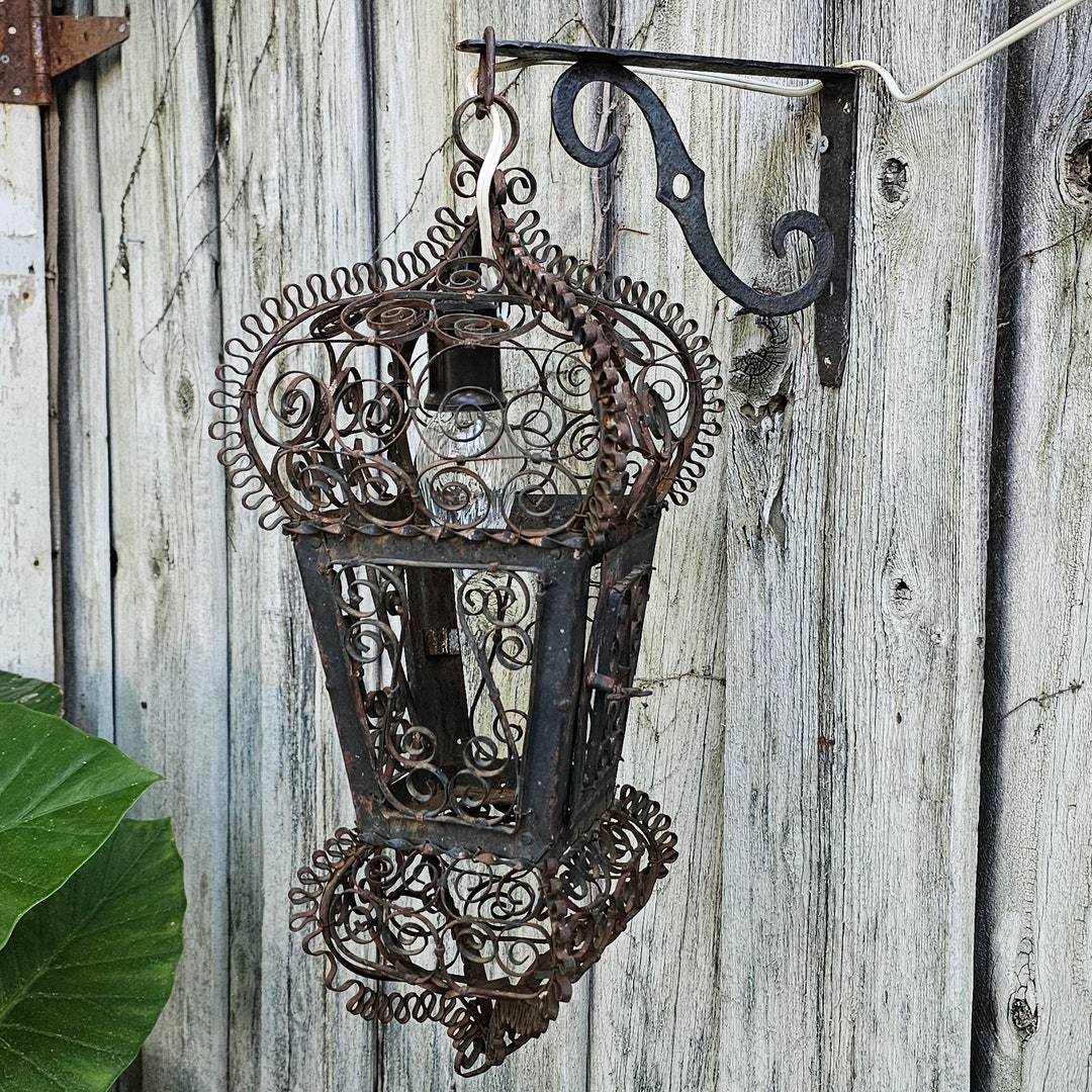 Working Vintage Metal Spanish Scroll Electric Swag Light | Rusty Ornate ...