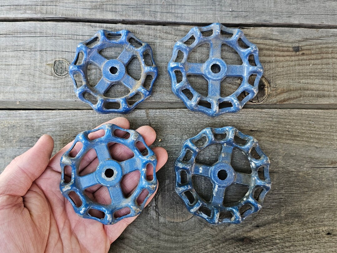 Five Large Sized Garden Faucet Knobs | Blue Chippy Paint Spigot Knob ...