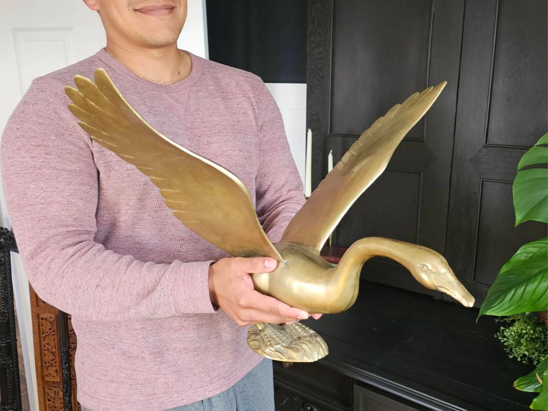 Large 24" Wingspan Brass Flying Goose Statue | Life Size Brass Swan or ...