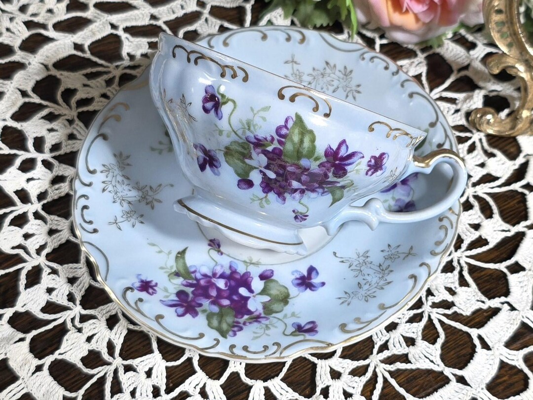 Vintage Lefton China Hand Painted Teacup and Saucer W Blue Body and ...