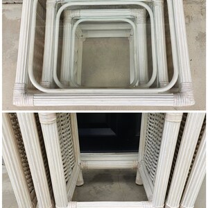 Whitewash Wicker Nesting Tables With Glass Tops | Set of 3 Vintage off ...