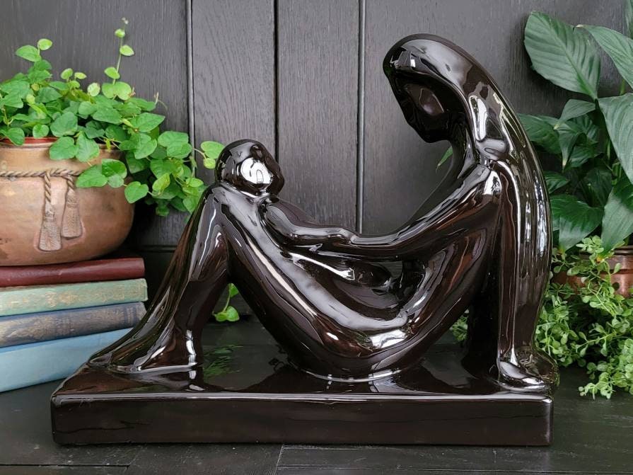 Black Ceramic Haeger Mother and Child Statue 1980s Haeger | Etsy