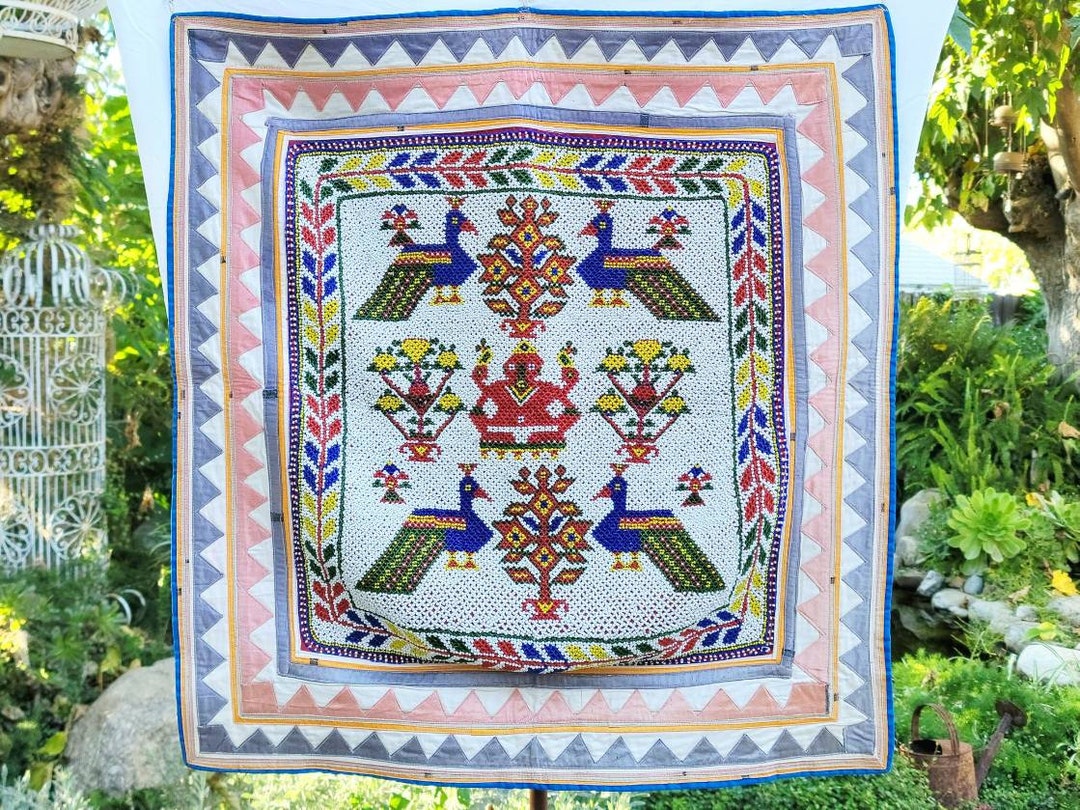 Vintage 68cm X 66 Gujarat Beadwork Wall Hanging | Geometric Fabric ...