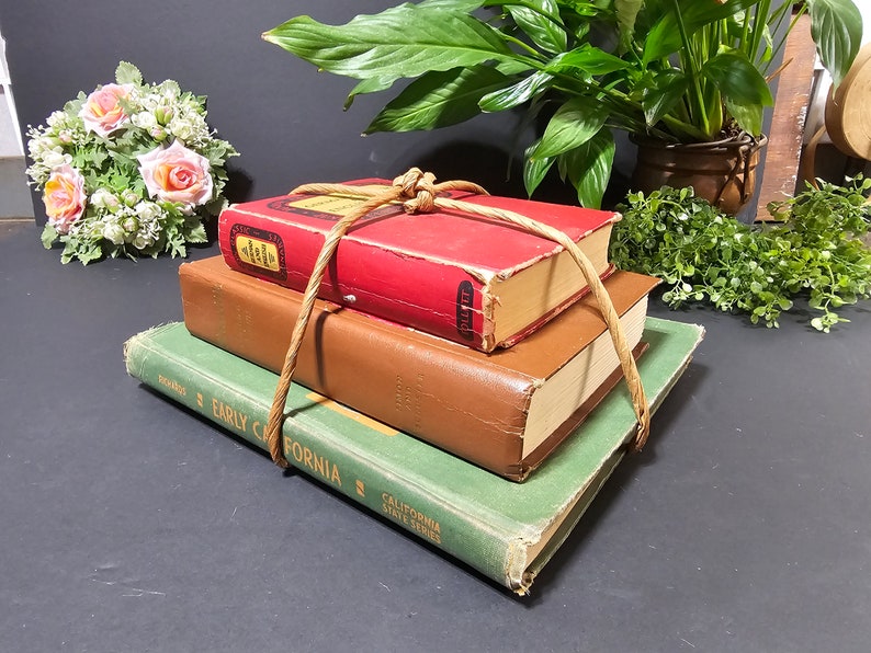 Vintage Book Bundle Table Decor | Rope Bound Books Shelf Decor - Etsy