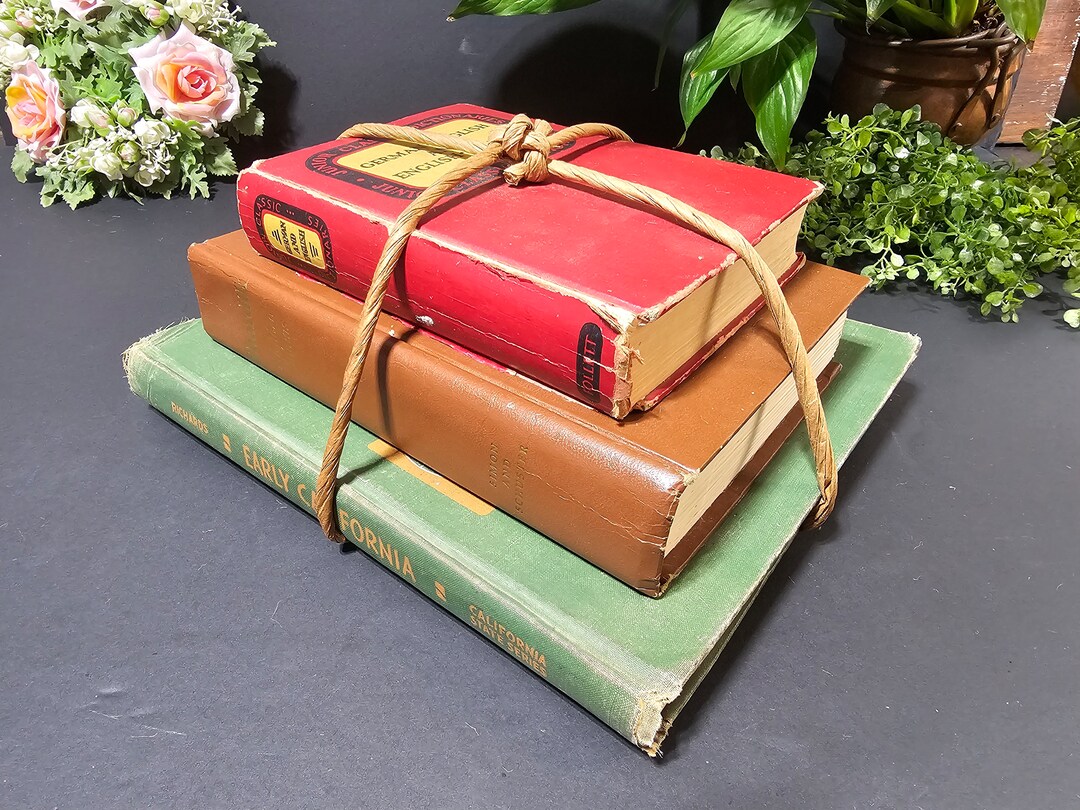 Vintage Book Bundle Table Decor | Rope Bound Books Shelf Decor - Etsy