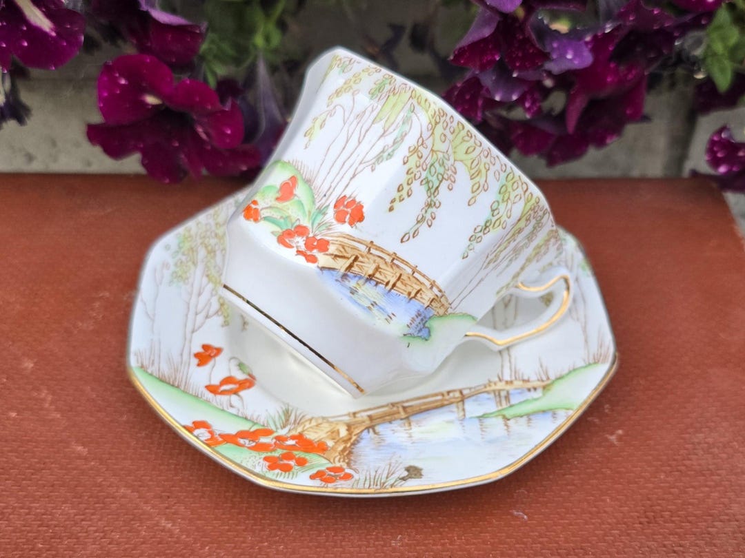 Radfords Octagon Teacup and Saucer With Bridge Over Water | Fenton Bone ...