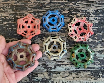 Five Medium Size Garden Faucet Knobs Multicolor Chippy Paint Spigot ...