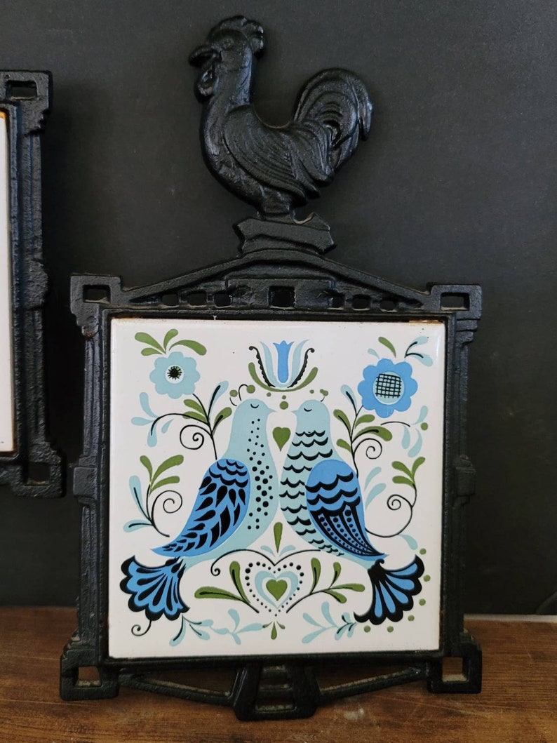 Set of Four Vintage Cast Metal Rooster Trivets With Colorful Bird ...