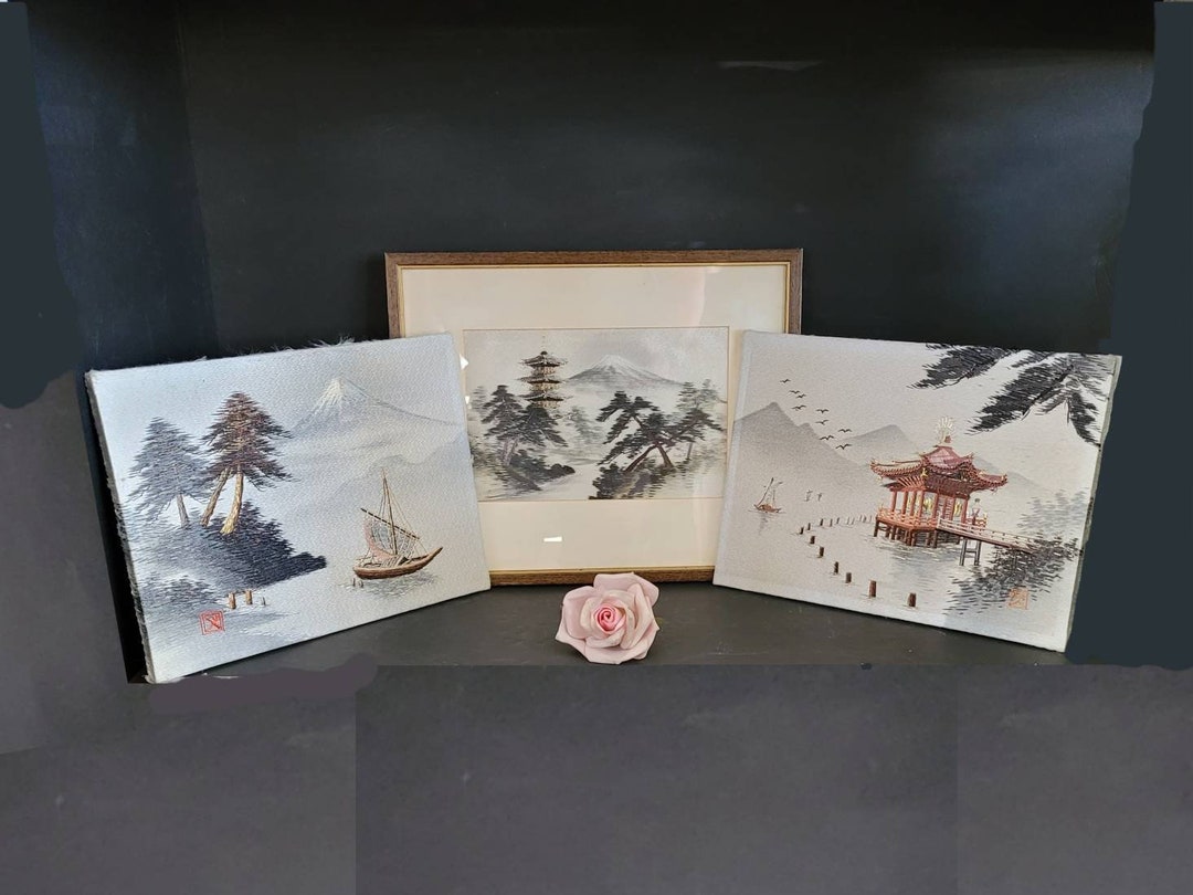 Collection of Three Embroidered Japanese Art Pieces | Vintage Japanese ...