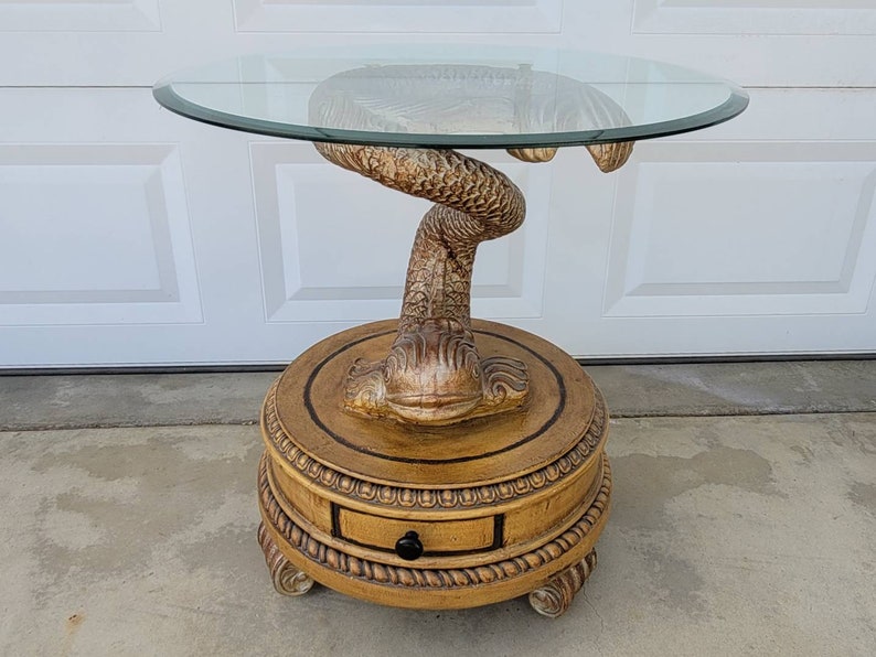 Asian Chinoiserie Dolphin Koi Fish Side Table With Drawer - Etsy