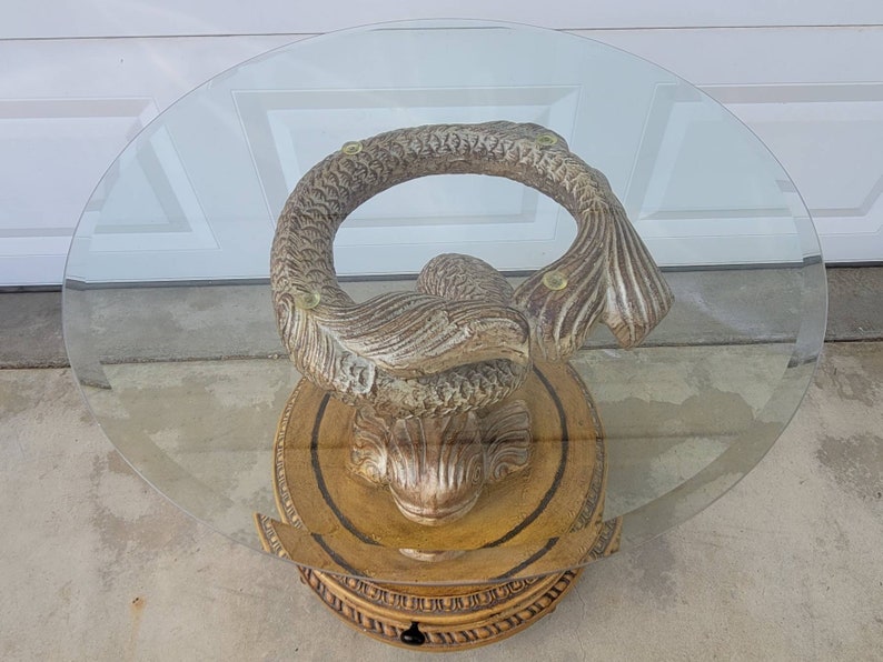 Asian Chinoiserie Dolphin Koi Fish Side Table With Drawer - Etsy