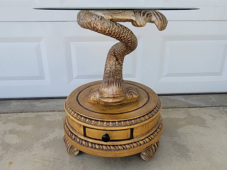 Asian Chinoiserie Dolphin Koi Fish Side Table With Drawer - Etsy