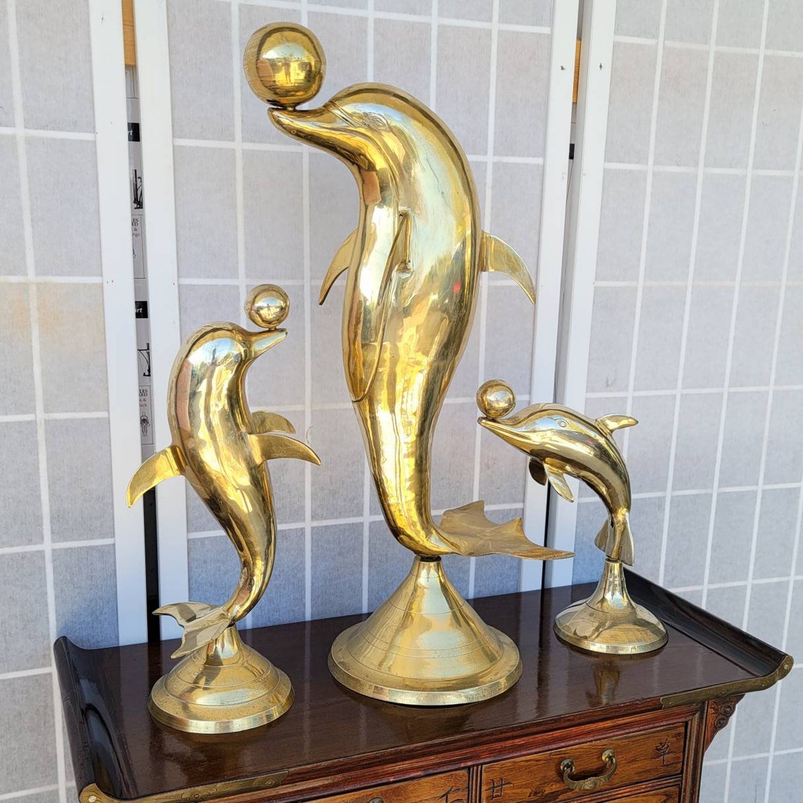 22 Tall Set of Three Large Brass Dolphins With a Ball on - Etsy