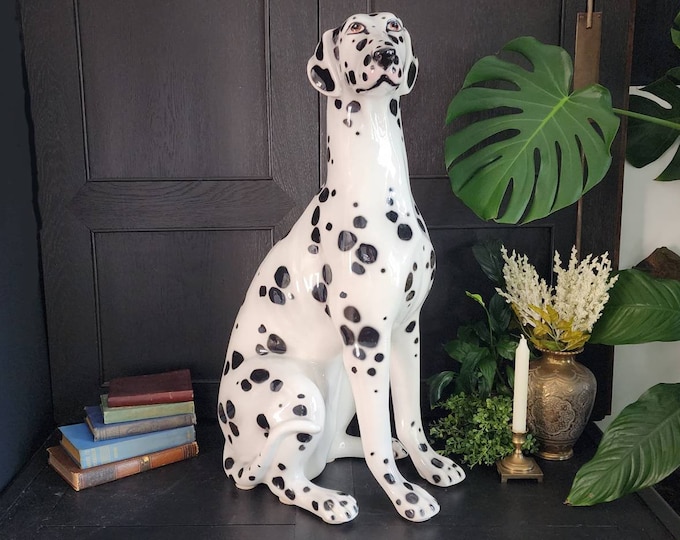 Large 30" Tall Italian Ceramic Dalmatian Dog | Sitting Lifelike ...