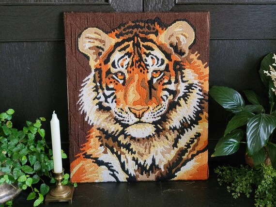 Vintage 1980s Needlepoint Tiger 16 by 19 - Etsy