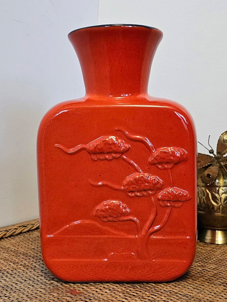 Vintage 10 Tall Frankoma V-14 Red Orange Bonsai Vase - Etsy