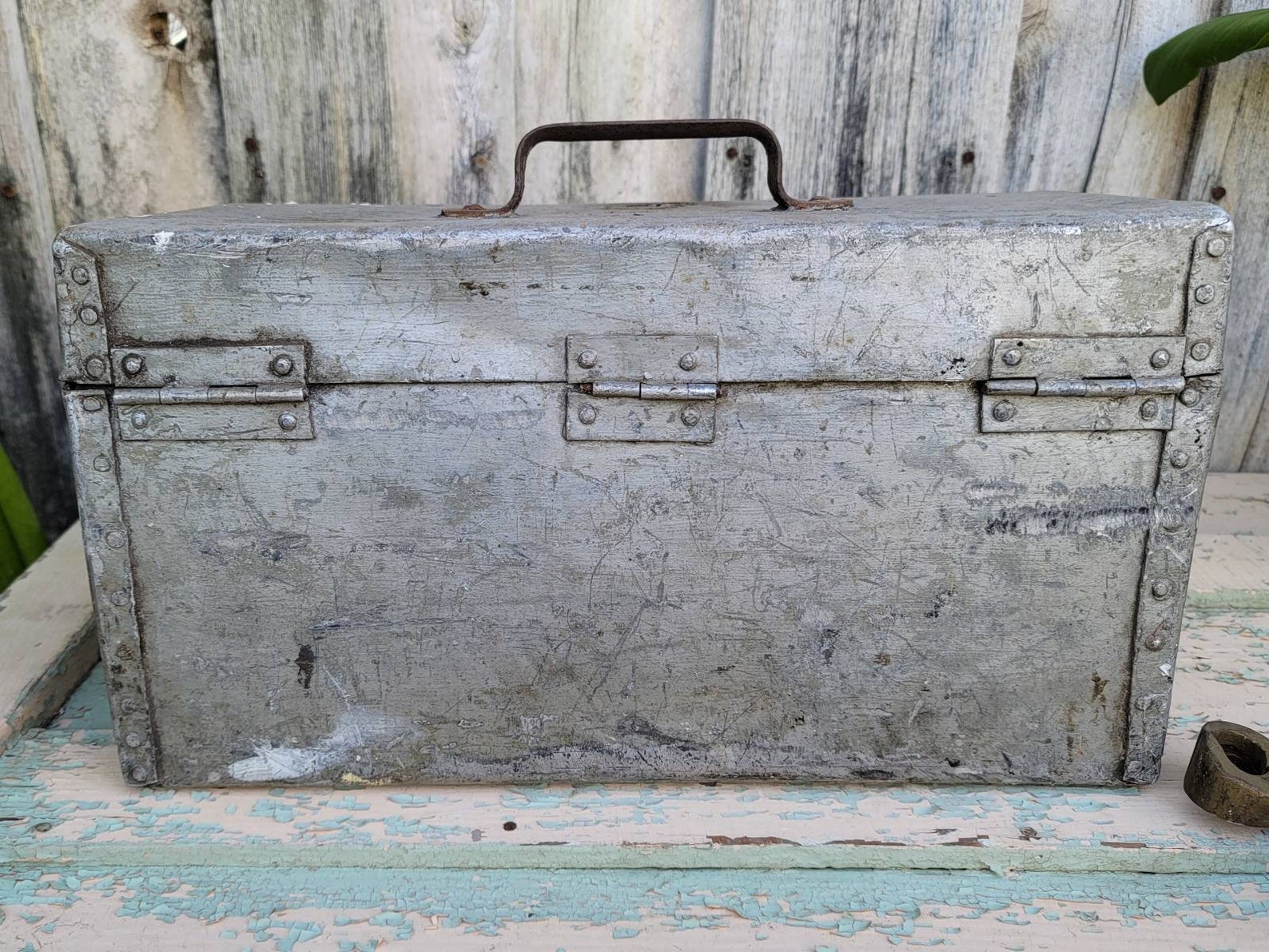 Vintage Distressed Silver Toolbox With Rusty Handle Rustic - Etsy